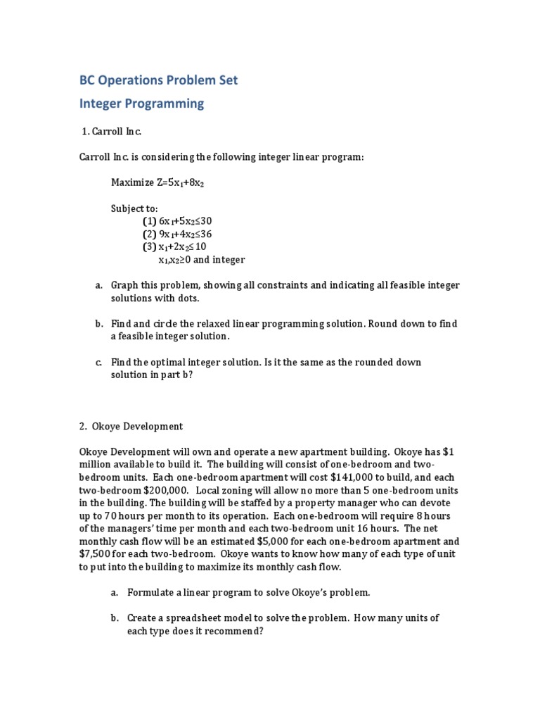 OPER Problem Set 6 Integer Programming s5.1 | PDF | Mathematical Optimization | Systems Analysis