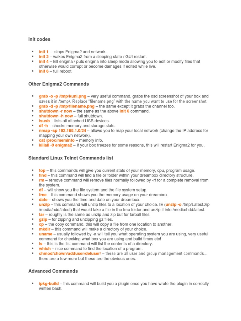 Linux Command Enigma2 | PDF | Computer File | Directory (Computing)