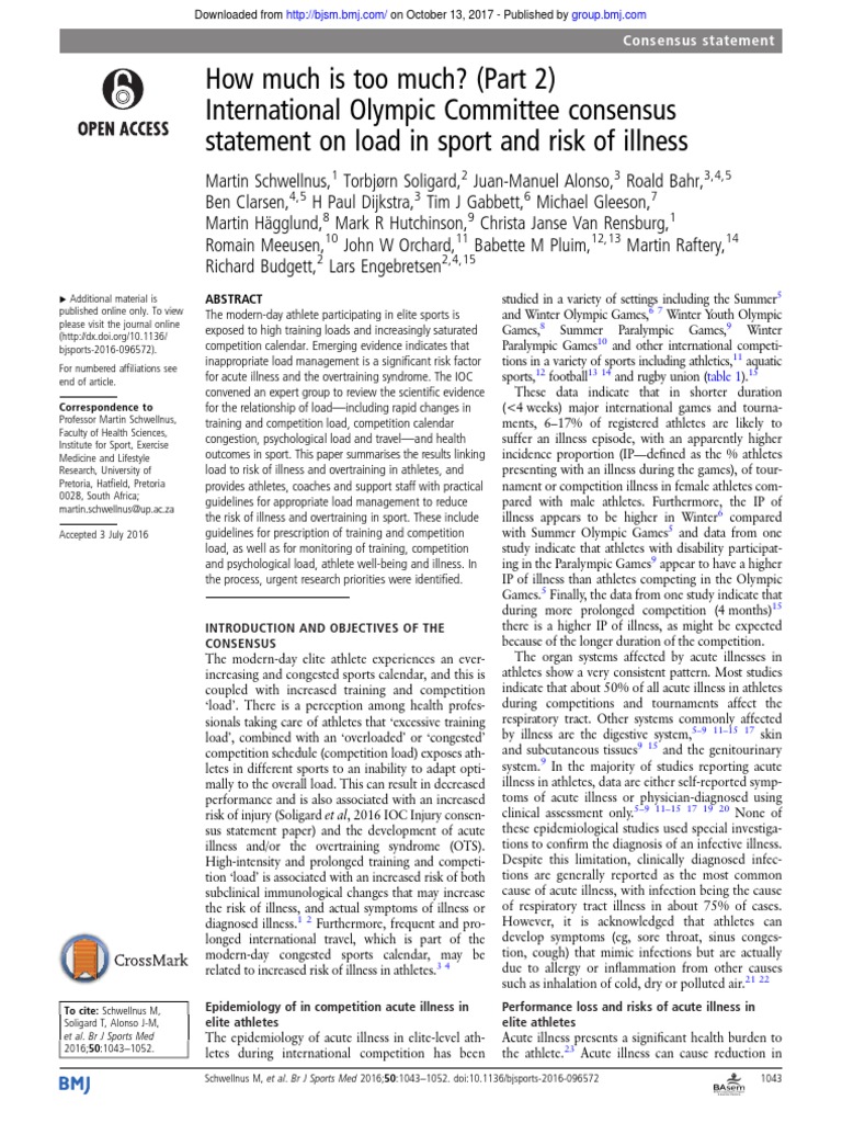 How Much Is Too Much? (Part 2) International Olympic Committee Consensus Statement On Load in ...