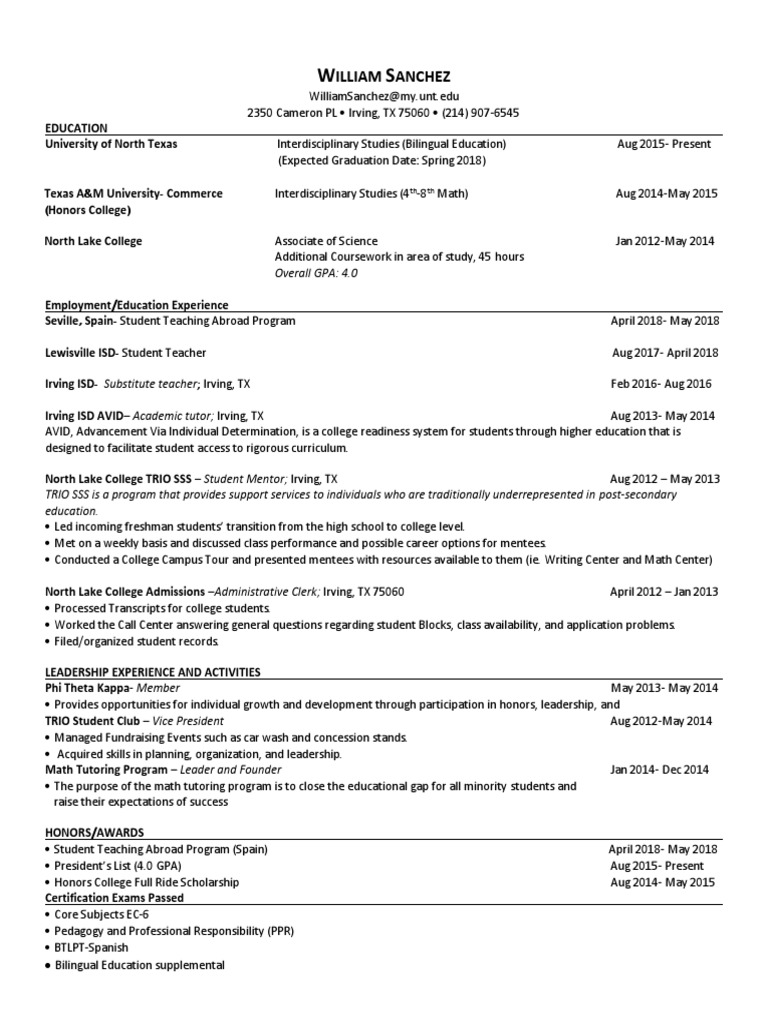 Updated Sanchez Resume | Download Free PDF | Mentorship | Students