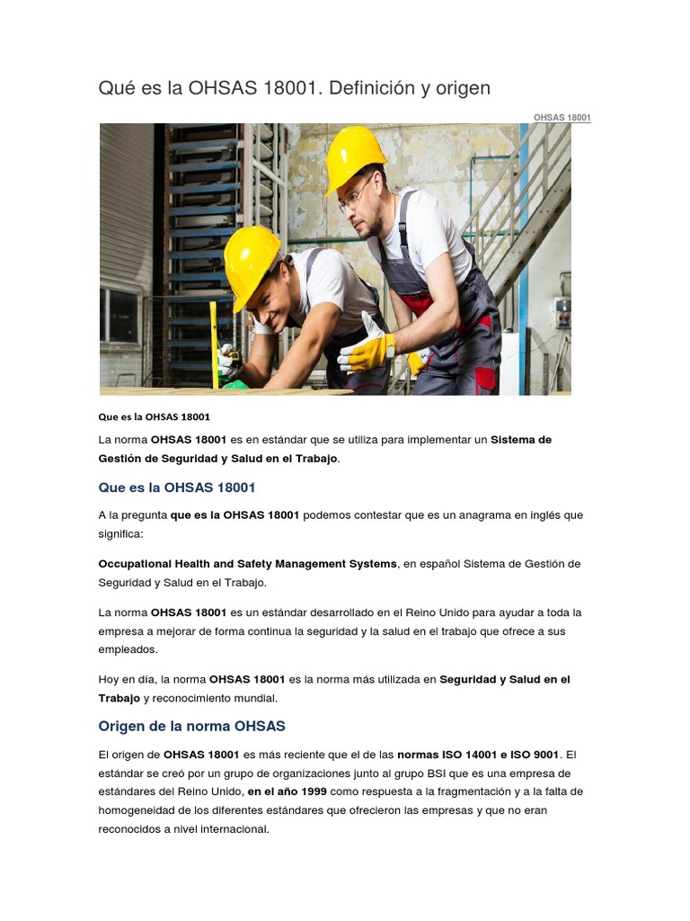 Qué Es La Ohsas 18001 | PDF | Seguridad y salud ocupacional | Science