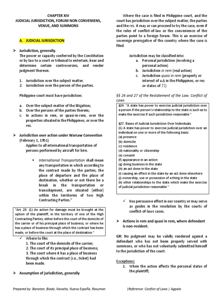 Conflict of Laws - Handouts | PDF | Service Of Process | Lawsuit