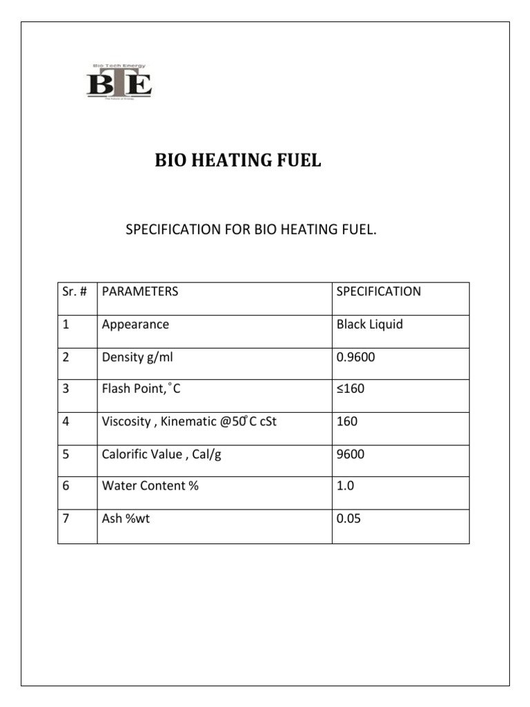Specification For Bio Heating Fuel | PDF | Viscosity | Biodiesel
