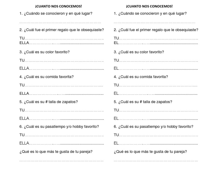 Cuanto Nos Conocemos Juego | PDF