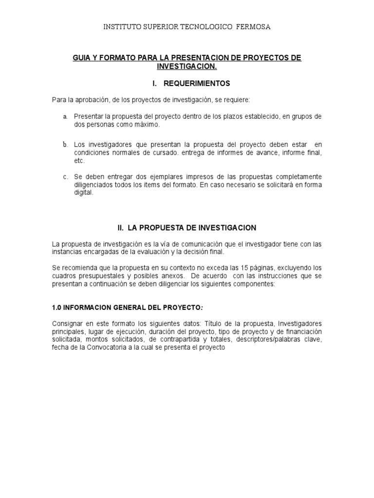 ISTF Guia y Formato para La Presentacion de Proyectos de Investigacion | PDF | Conocimiento ...