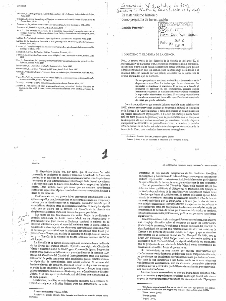 PARAMIO - El Materialismo Histórico Como Programa de Investigación Cs | PDF