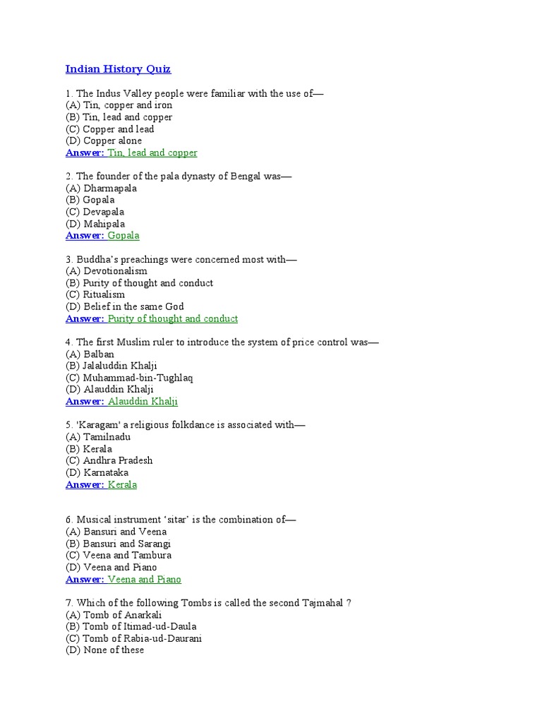 Indian History Quiz Questions & Answers | PDF | South Asia