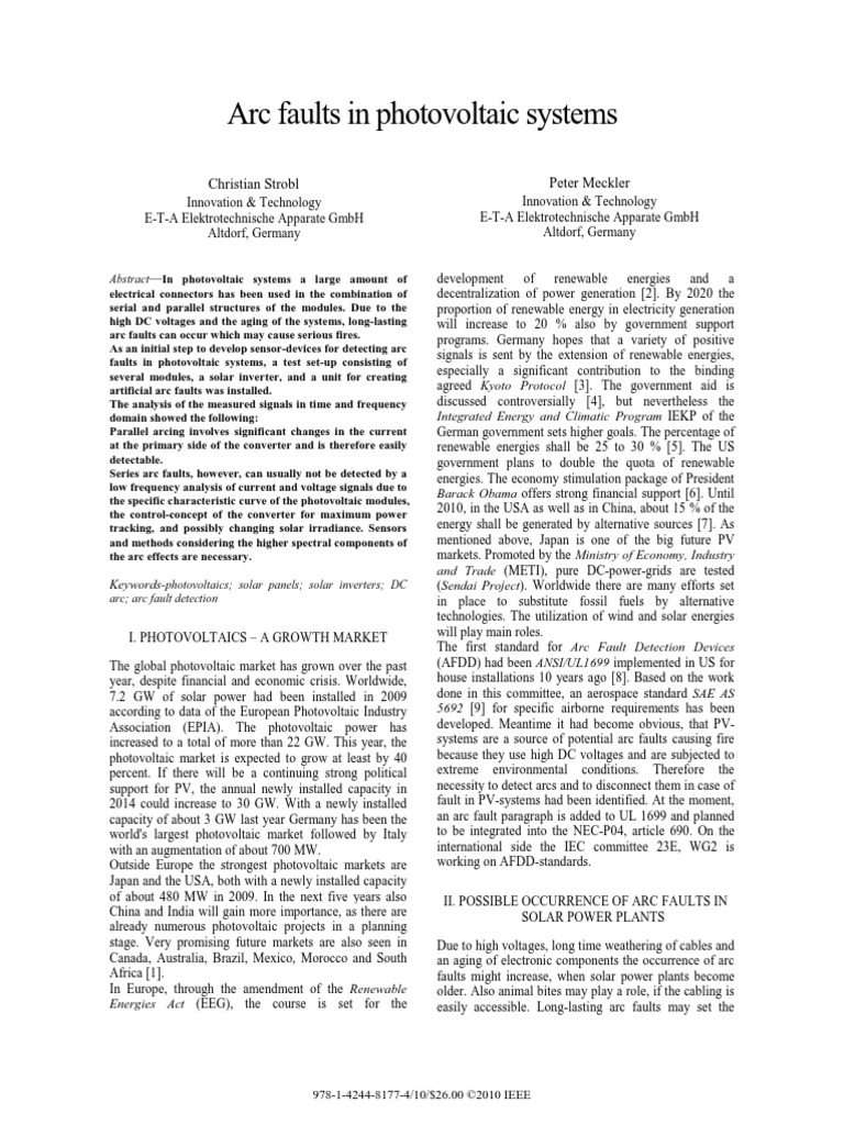 Arc Faults in Photovoltaic Systems | PDF | Photovoltaics | Power Inverter