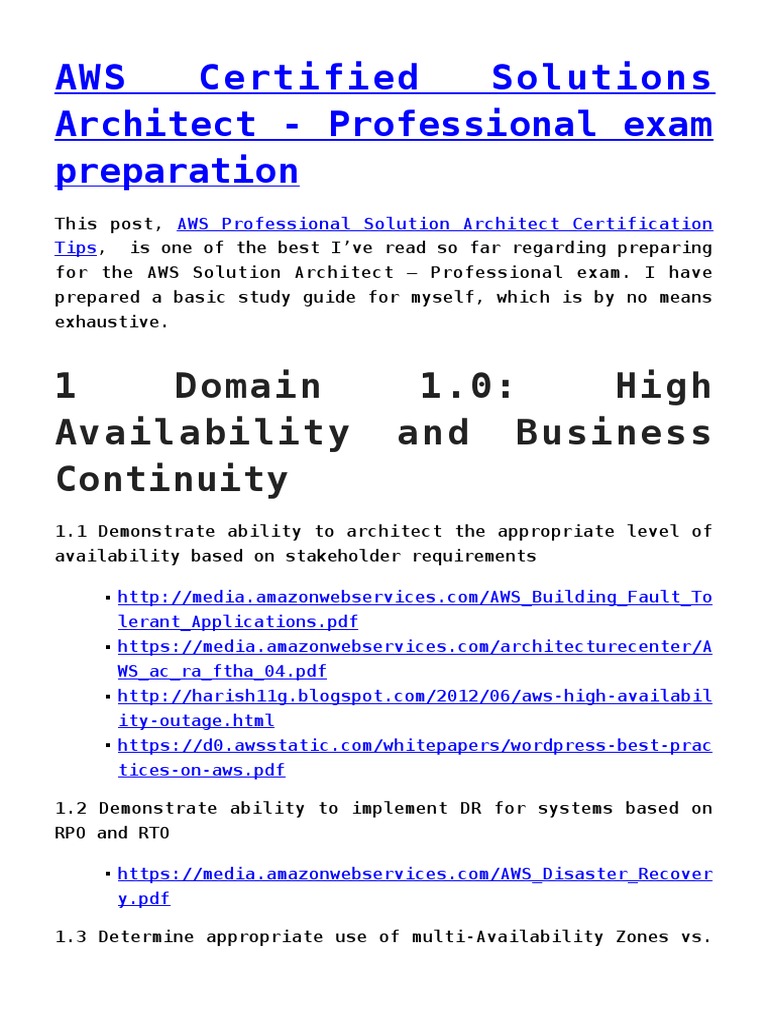 AWS Professional Exam Details | PDF | Scalability | Cloud Computing