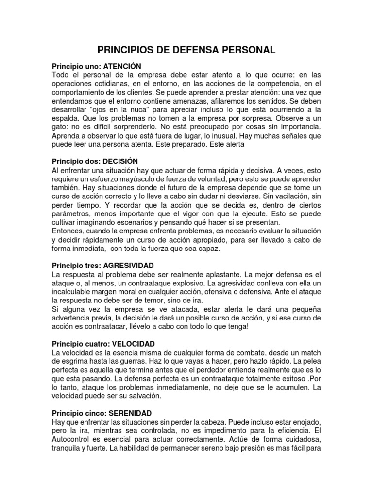 Principios Clave de Defensa Personal | PDF | Autodefensa | Dolor