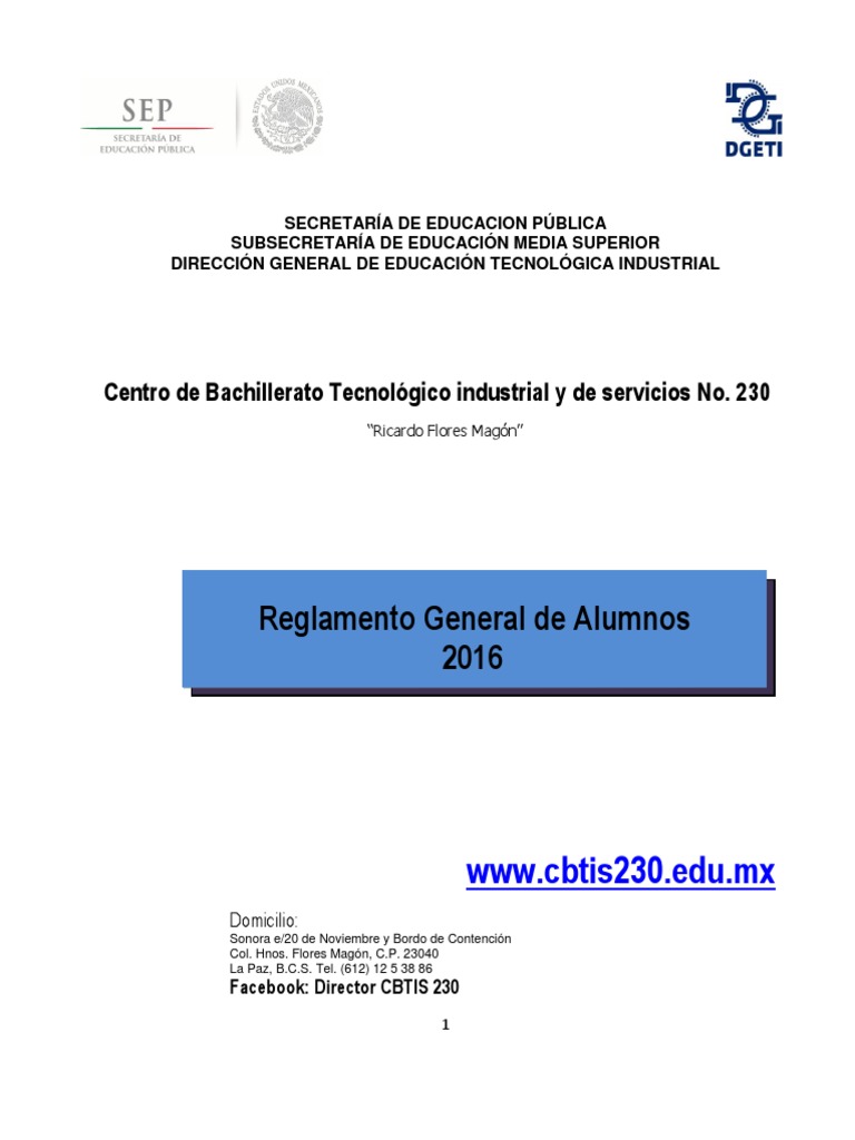 Reglamento CBTIS 230 | Plan de estudios | Cambio