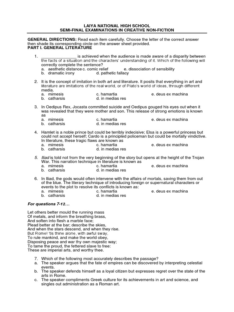 Creative Nonfiction Semi Final Exam | PDF | Creative Nonfiction | Writers