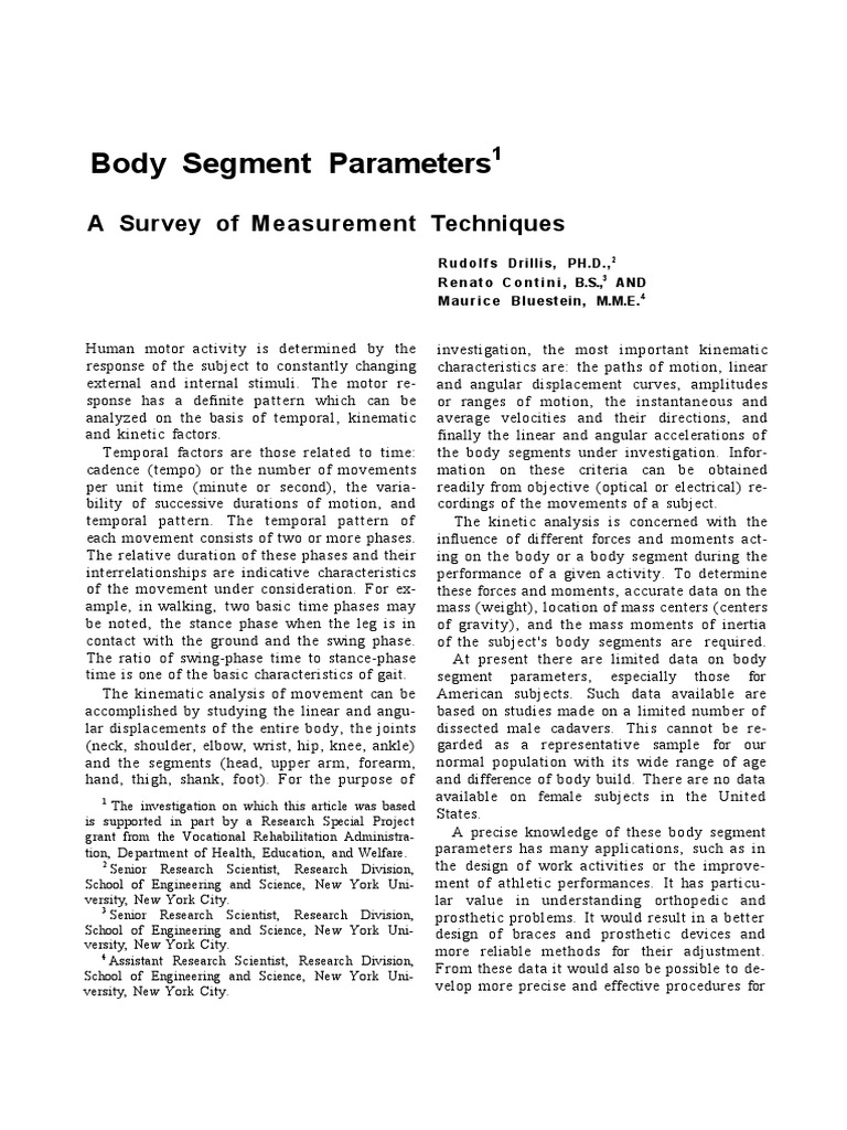 Body Segment Parameters - Drillis Contini Bluestein | PDF | Torque | Force