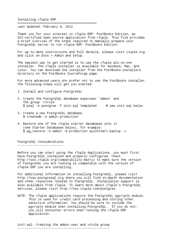 INSTALL | PDF | Postgre Sql | Installation (Computer Programs)
