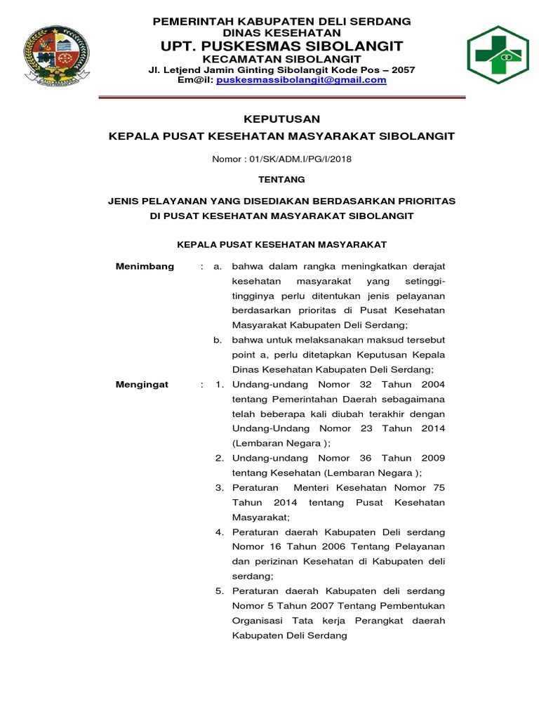 SK Tentang Jenis-Jenis Pelayanan Sesuai Prioritas Masalah 2 | PDF