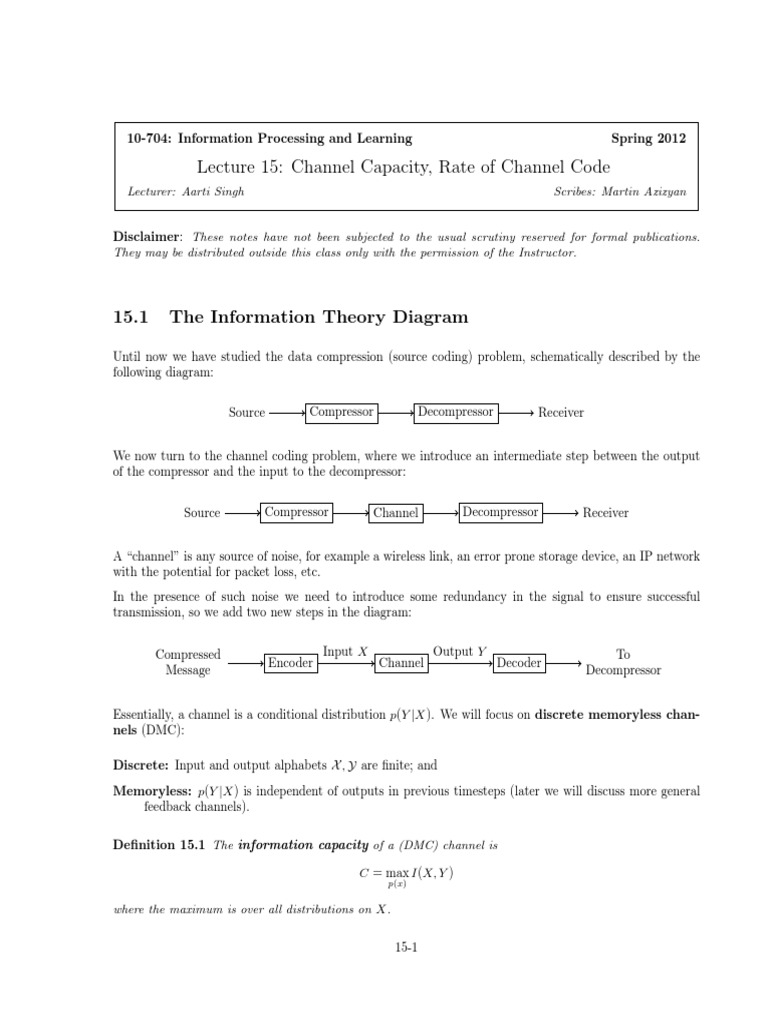 Lecture 15: Channel Capacity, Rate of Channel Code | PDF | Data Compression | Applied Mathematics