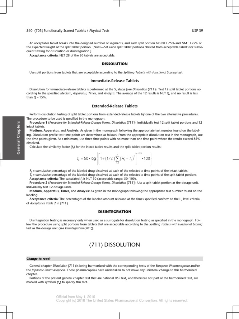 〈711〉 Dissolution | PDF | Buffer Solution | Tablet (Pharmacy)