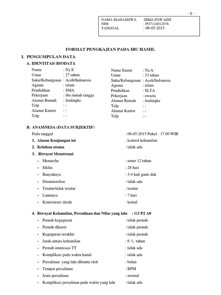 Format Askeb Kehamilan 38 39 Minggu | PDF