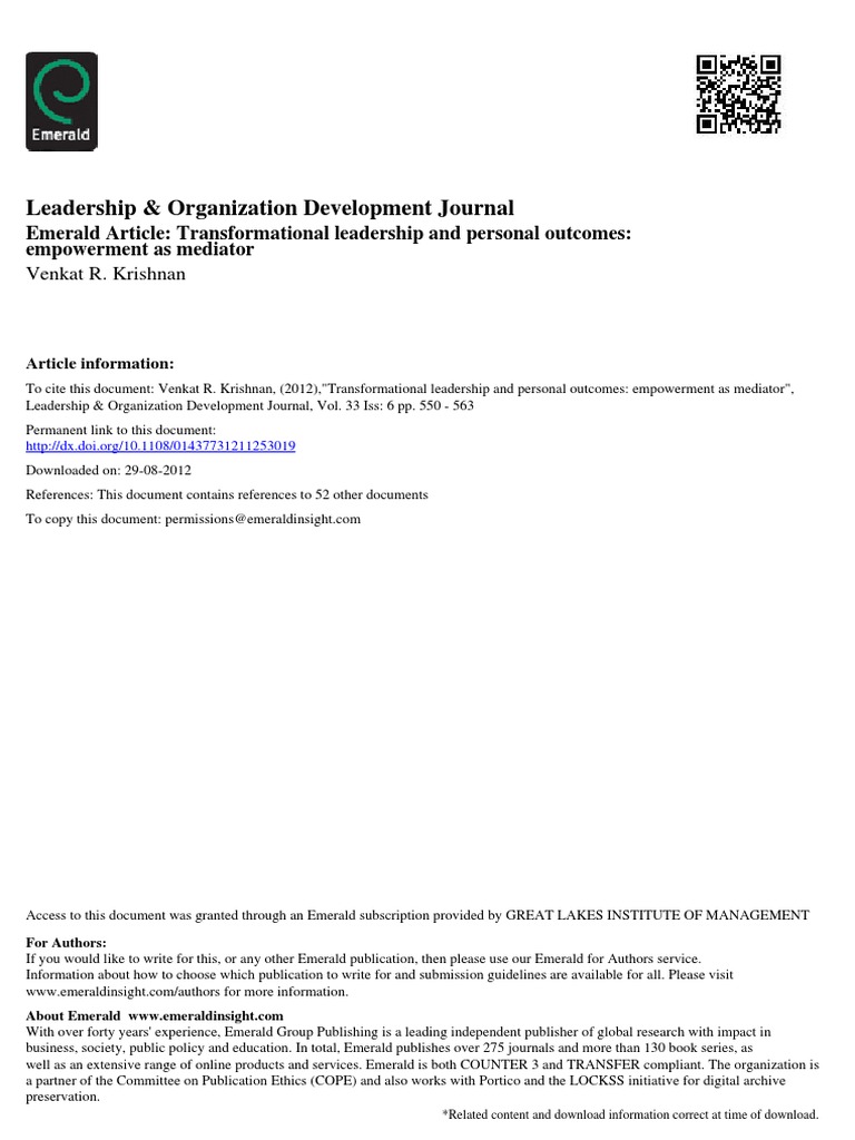 Leadership & Organization Development Journal | PDF | Transformational ...