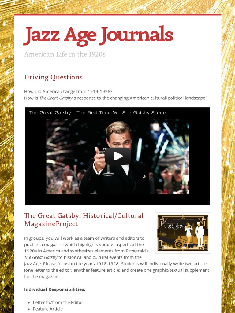 Jazz Age Journals: Driving Questions | PDF | The Great Gatsby | Graphics