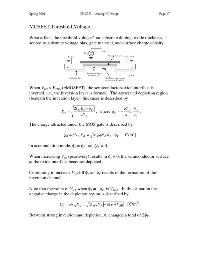 Understanding MOSFET Threshold Voltage | PDF | Mosfet | Condensed ...