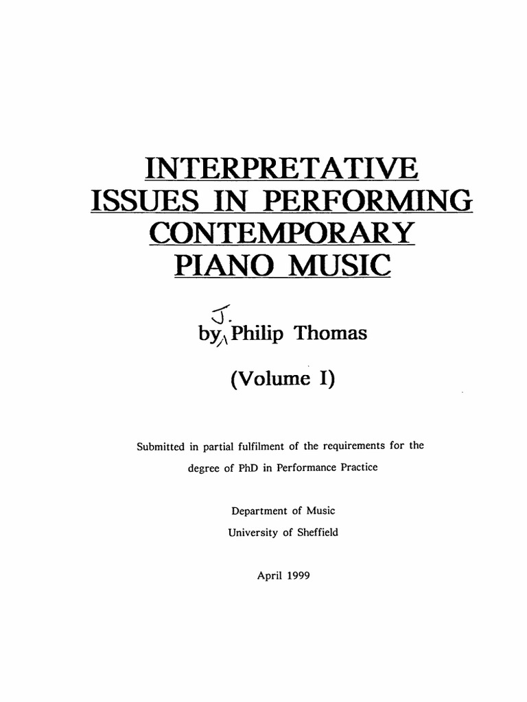 Interpreting Issues in Performing Contemporary Piano Music - Vol1 PDF ...