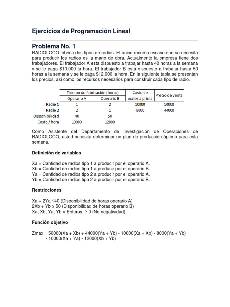 Ejercicios de Programacion Lineal Aula Virtual | PDF | Programación lineal | café