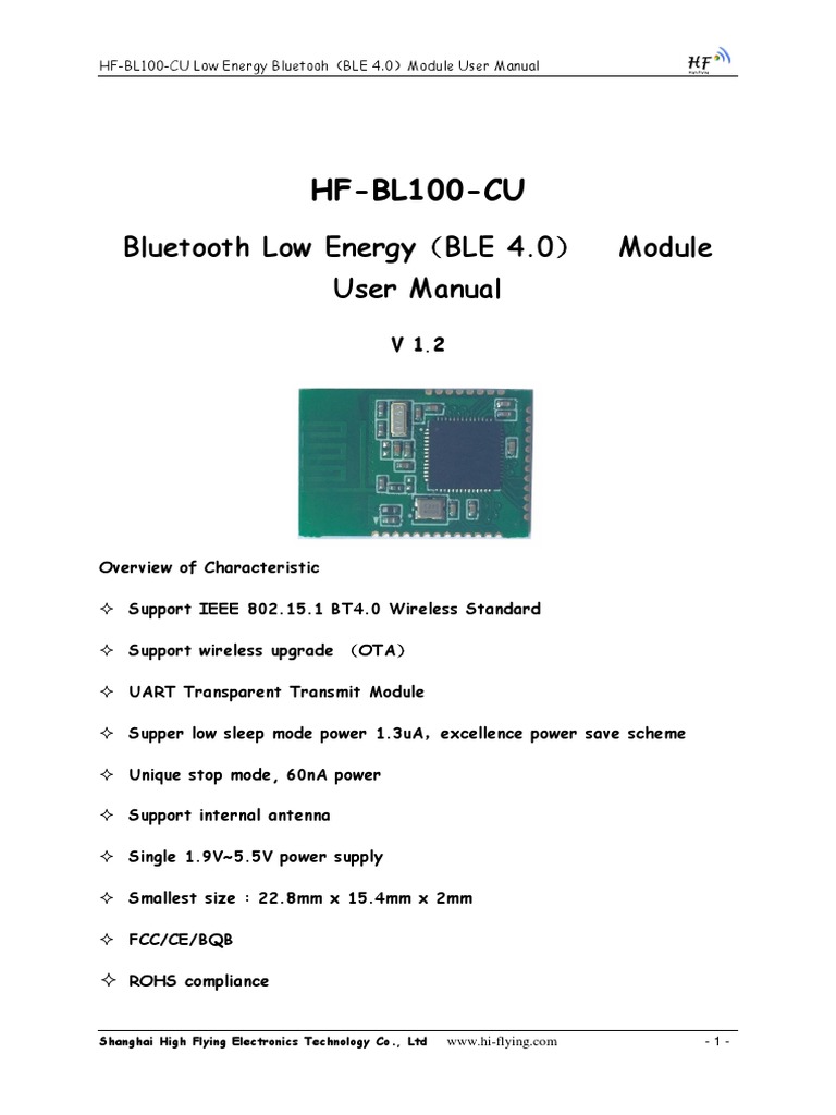 HF-BL100-CU User Manual-V1.2 20151103) | PDF | Bluetooth | Network Packet