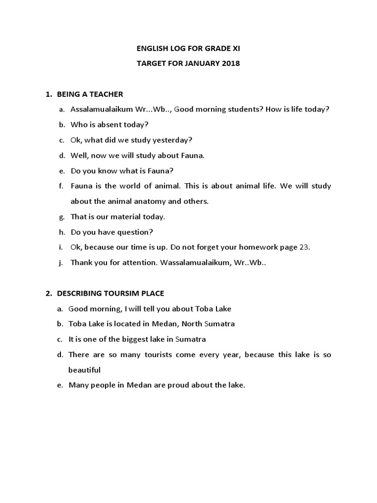 English Log For Grade Xi Target For January 2018: A. B. C. D. E. F | PDF
