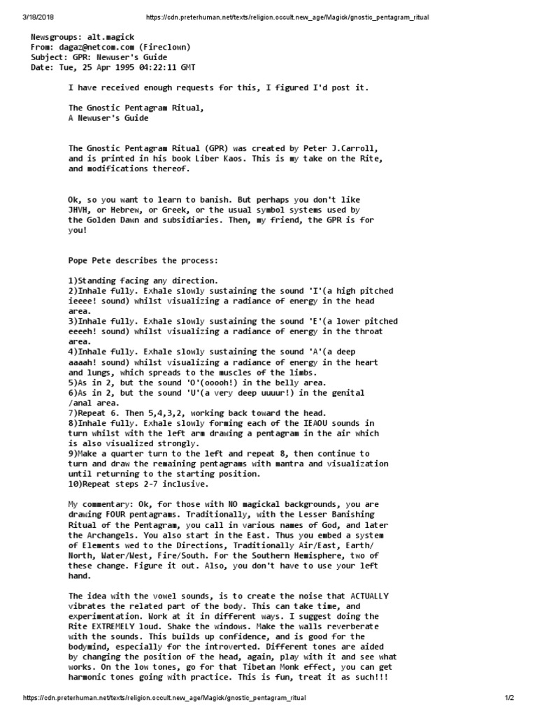 Gnostic Pentagram Ritual