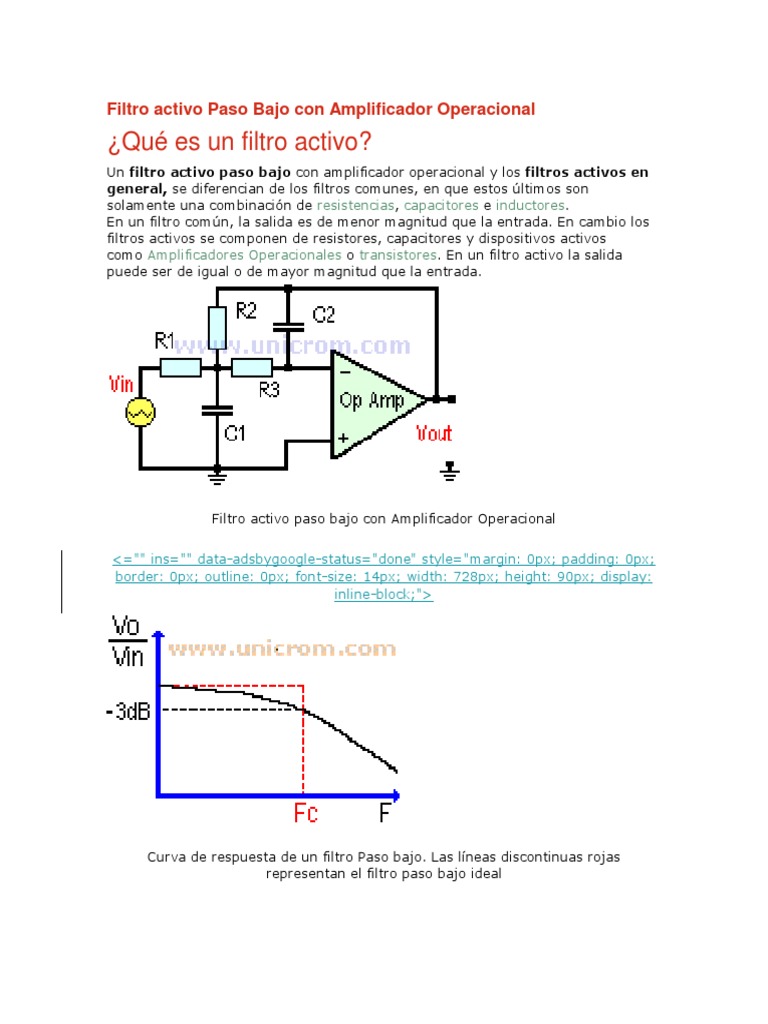 Filtro Activo Paso Bajo Con Amplificador Operacional | PDF