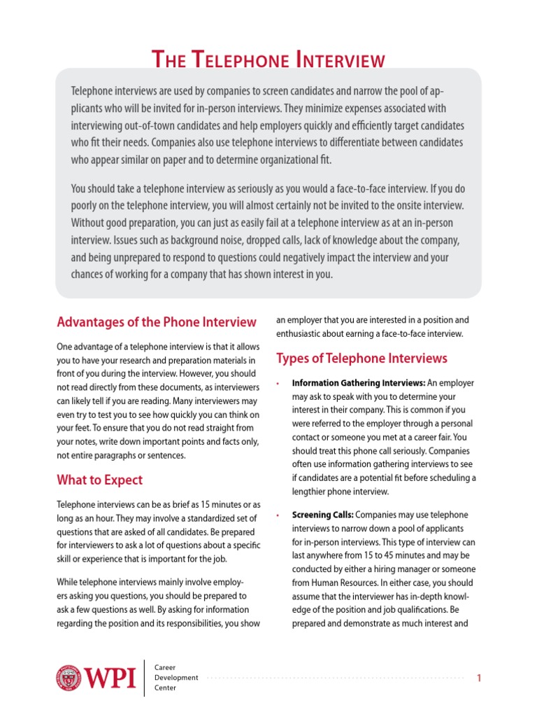 Telephone Interview | PDF | Interview | Question