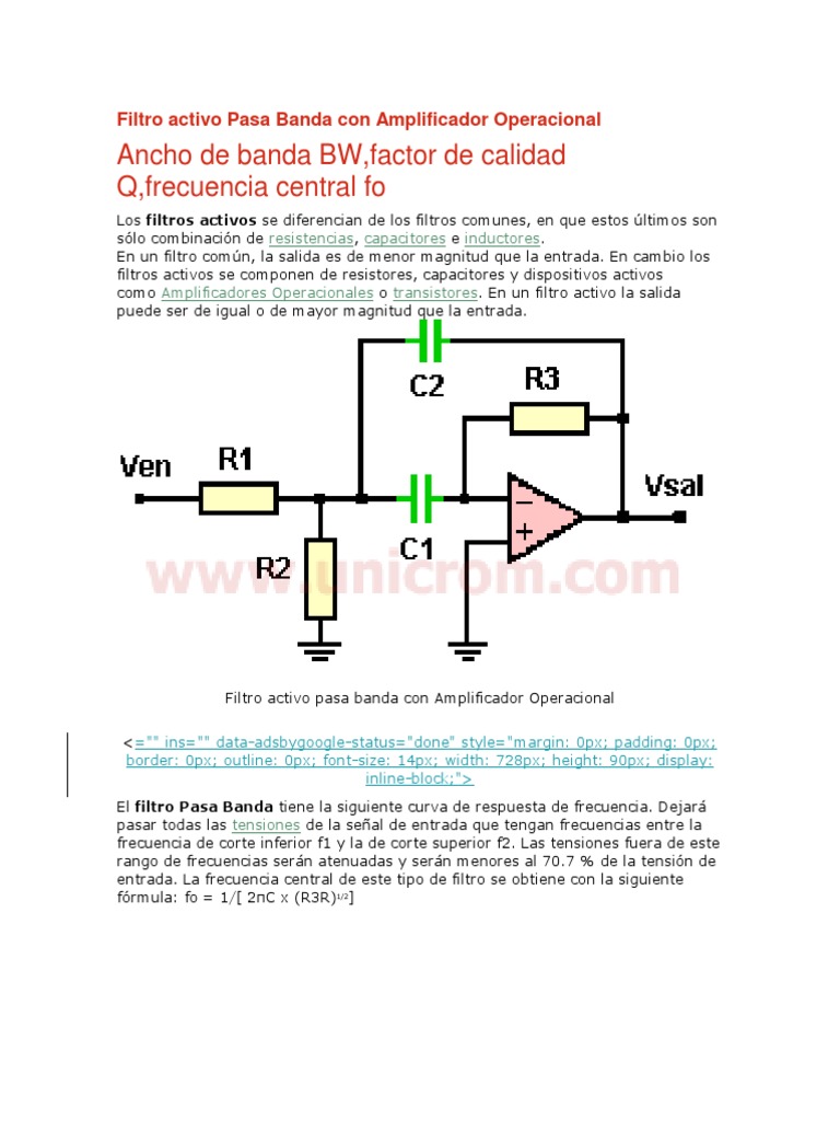 Filtro Activo Pasa Banda Con Amplificador Operacional | PDF