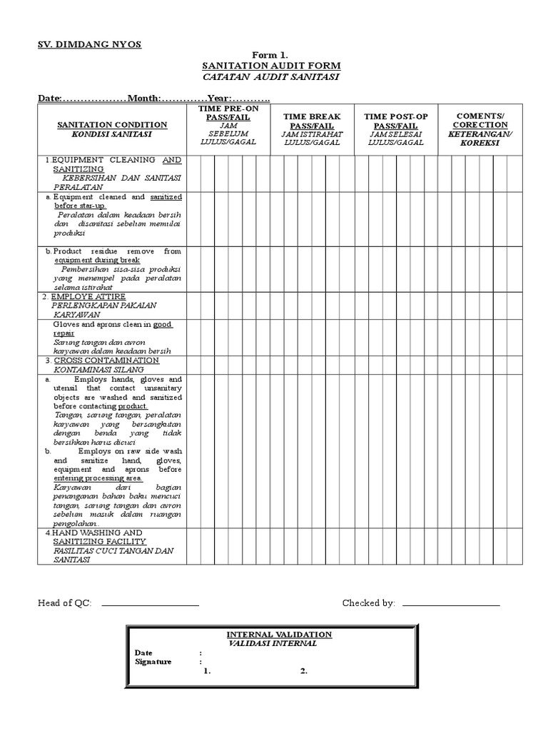 Sv. Dimdang Nyos Form 1. Sanitation Audit Form | PDF | Nature