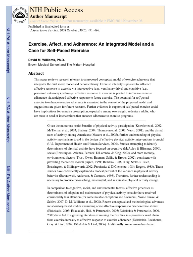 Exercise, Affect, and Adherence: An Integrated Model and A | PDF ...