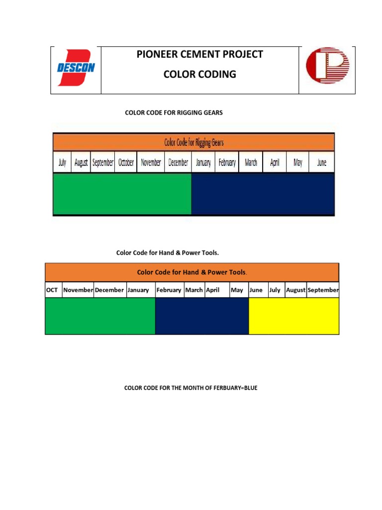 Pioneer Cement Project Color Coding: Color Code For Rigging Gears | PDF