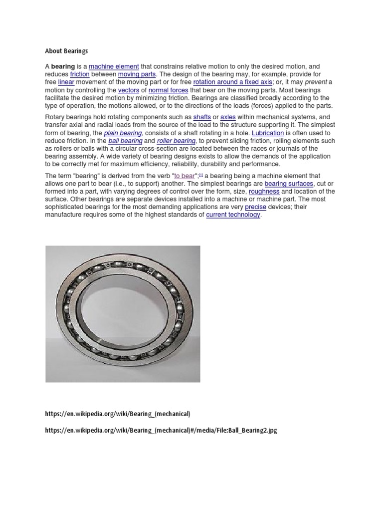 About Bearings: Machine Element Friction Moving Parts Linear Rotation ...