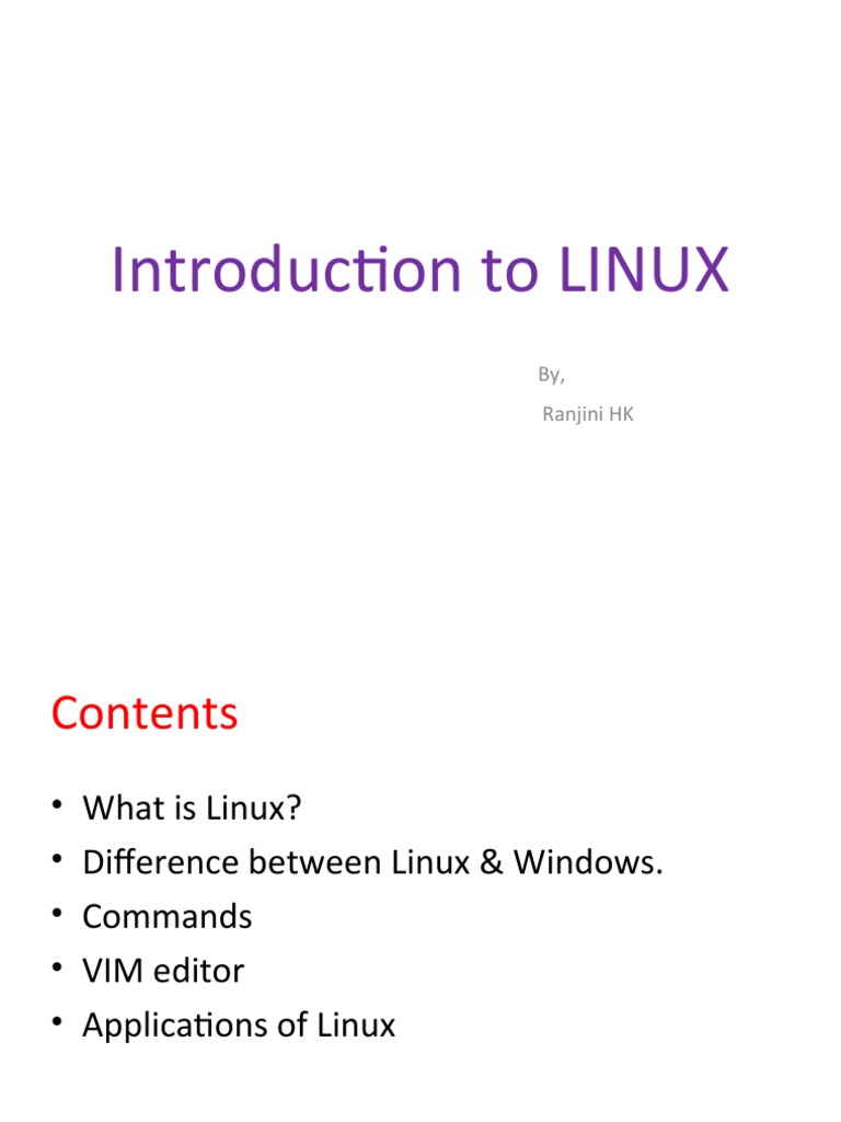 Introduction To LINUX: By, Ranjini HK | PDF | Superuser | Directory (Computing)