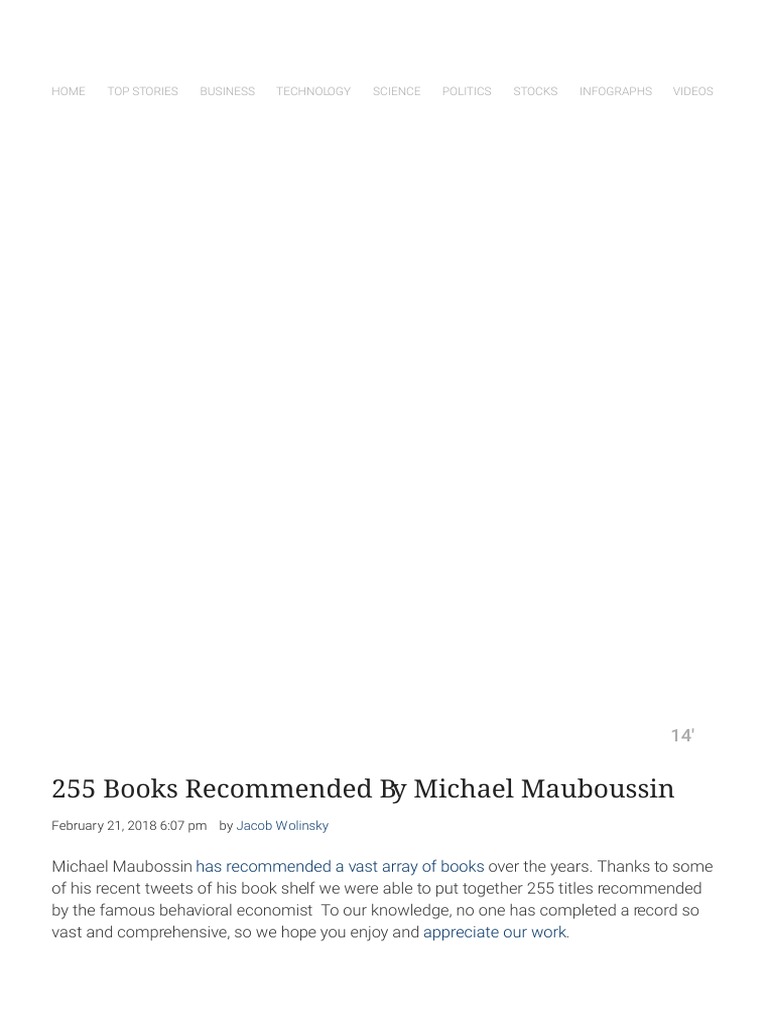 255 Books Recommended by Michael Mauboussin - ValueWalk | PDF ...
