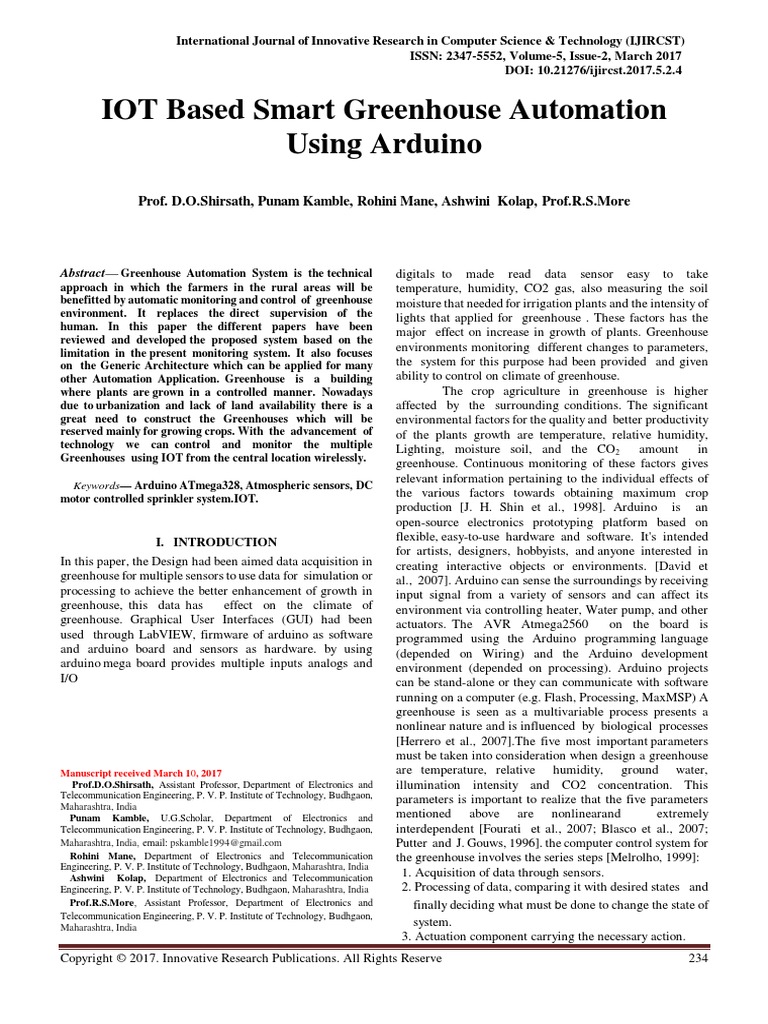 IOT Based Smart Greenhouse Automation Using Arduino | PDF | Arduino ...