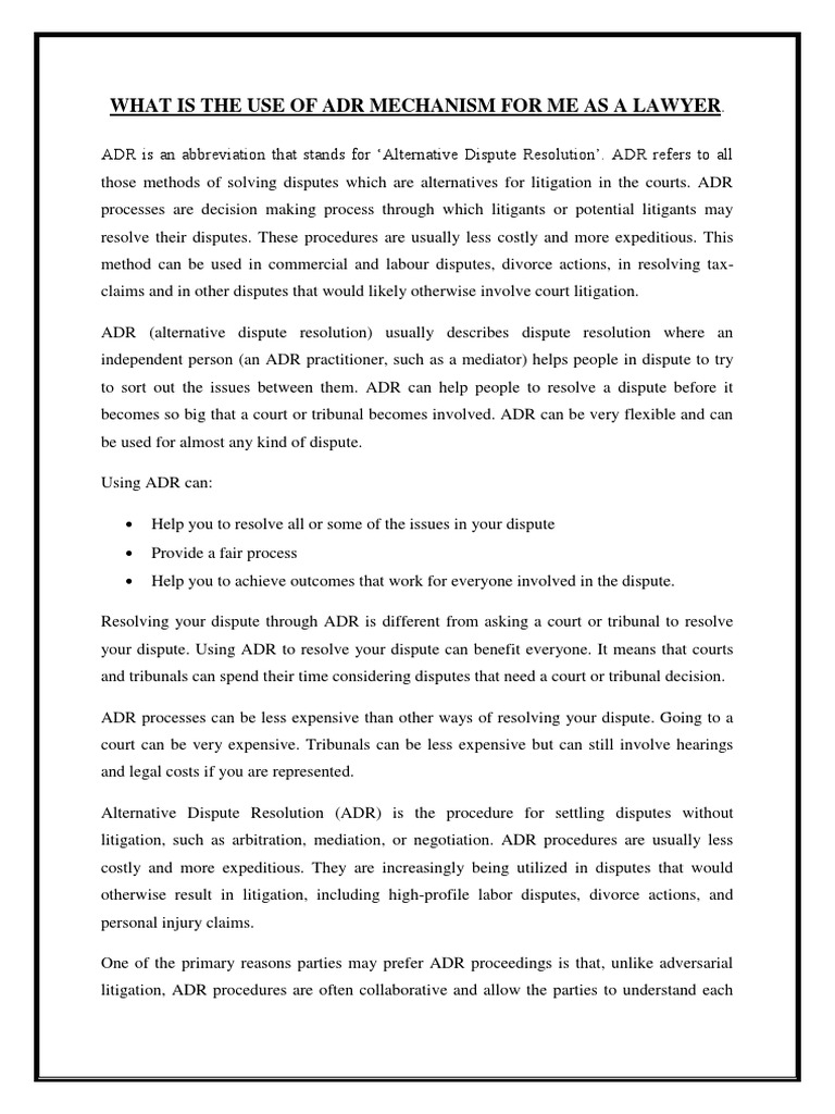 What Is The Use of Adr Mechanism For Me As A Lawyer | PDF | Alternative ...