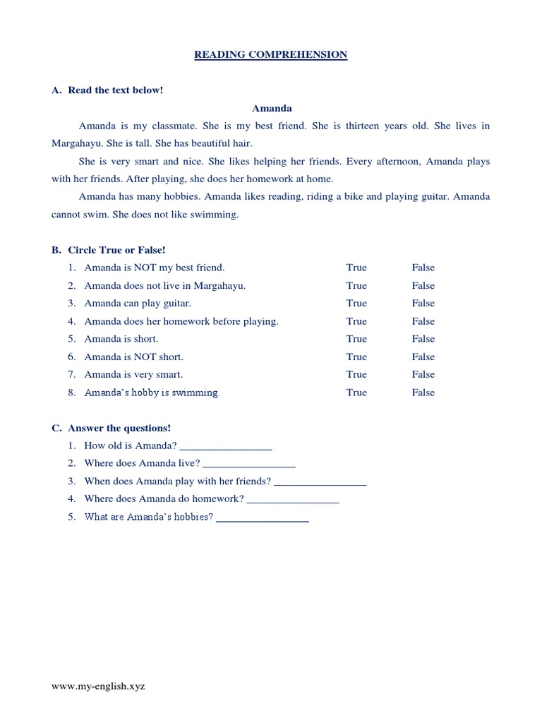 Amanda Reading Comprehension | PDF
