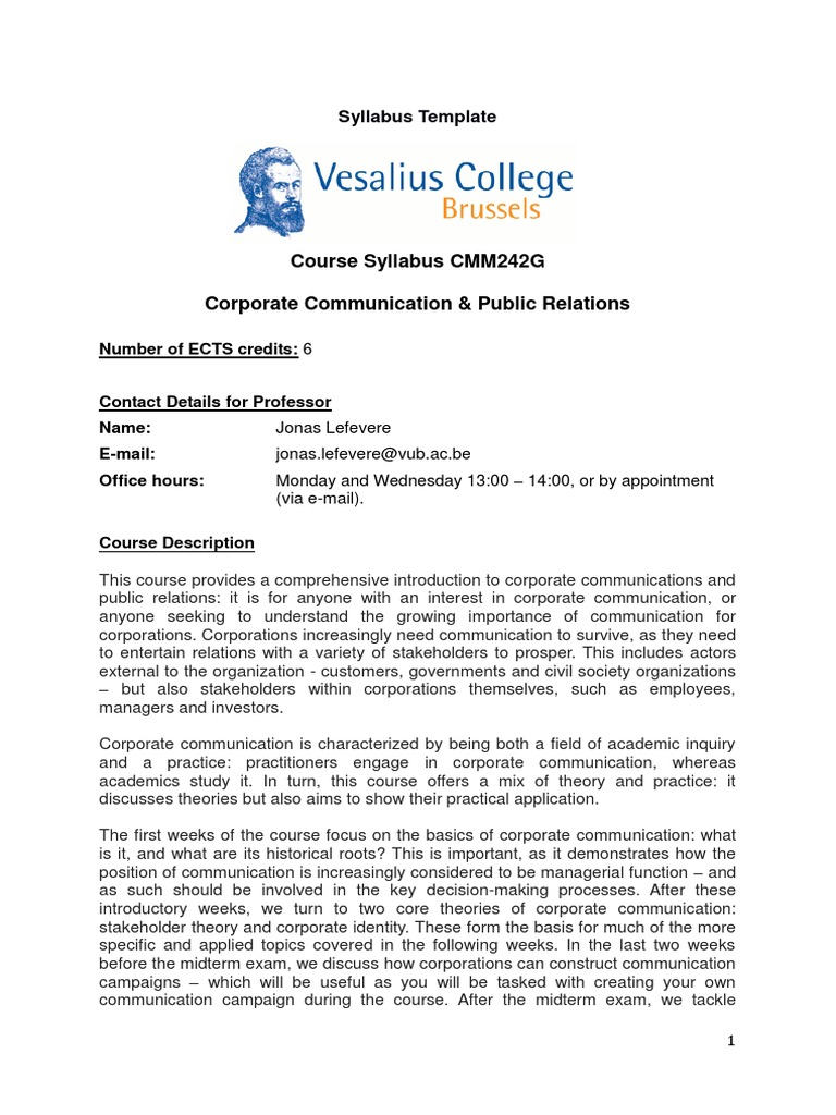 (Syllabus) Corporate Communication & Public Relations | PDF | Corporate ...