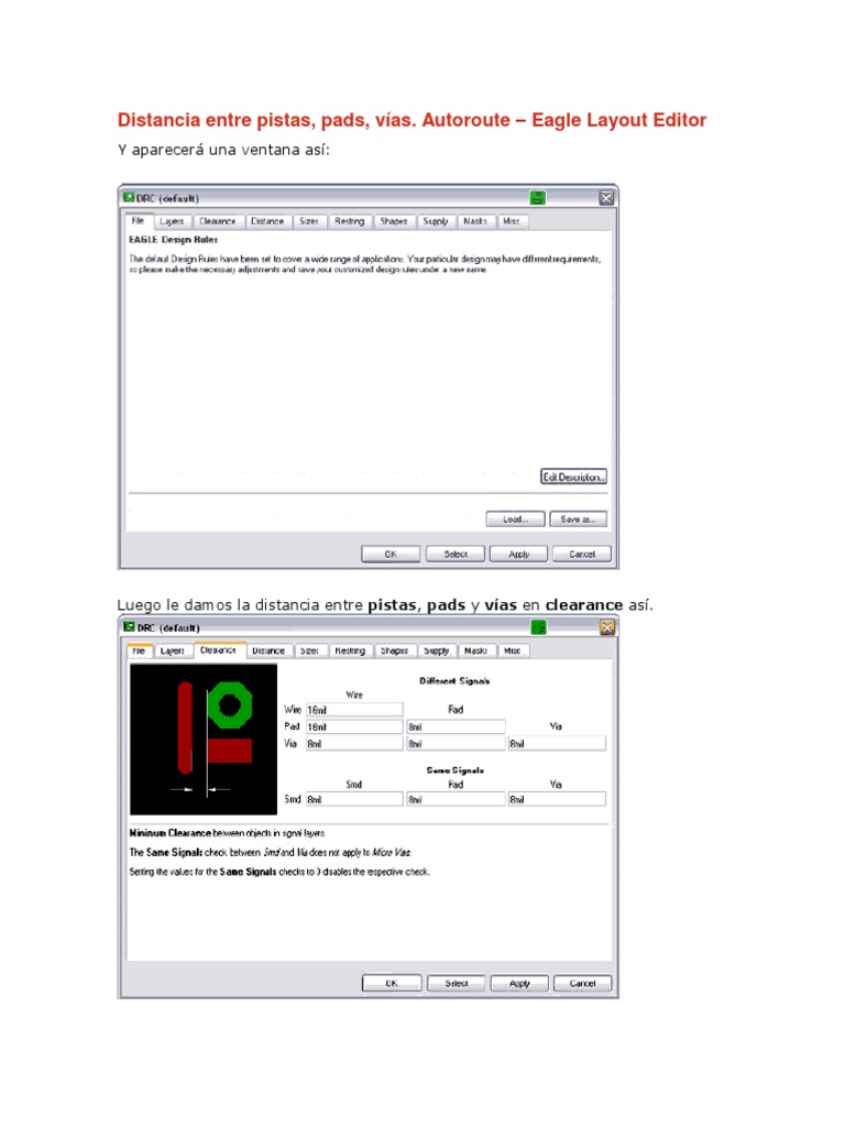 Distancia Entre Pistas, Pads, Vías. Autoroute - Eagle Layout Editor | PDF