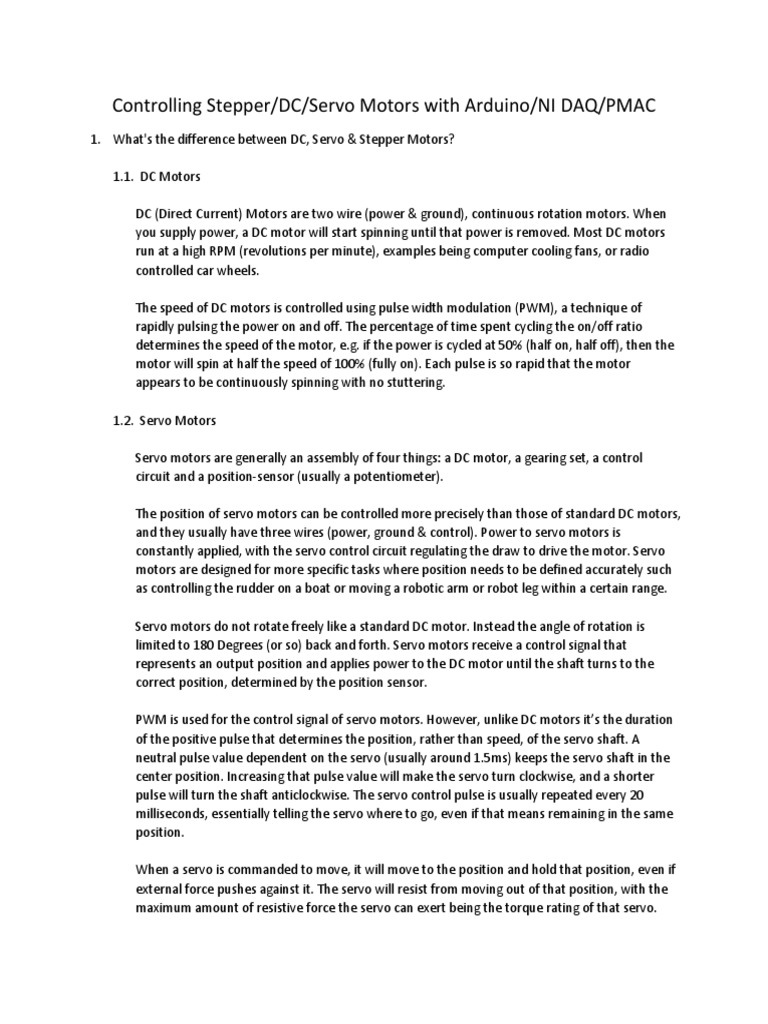 Controlling Stepper/DC/Servo Motors With Arduino/NI DAQ/PMAC | PDF ...