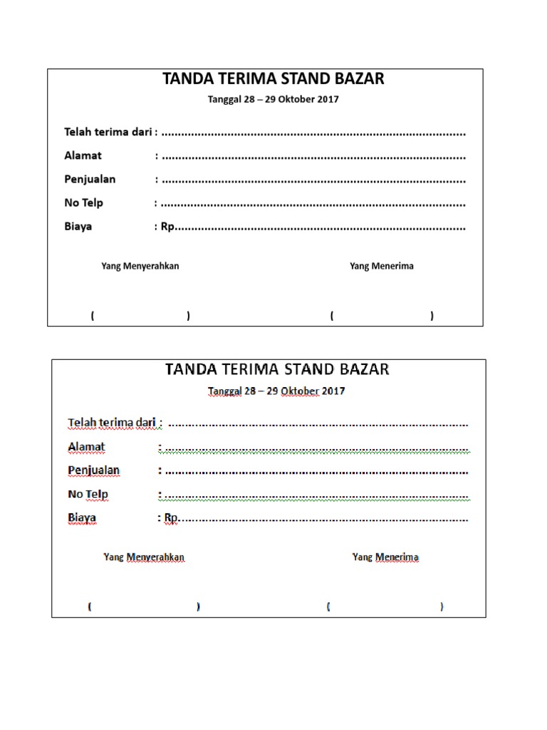 Tanda Terima Stand Bazar | PDF