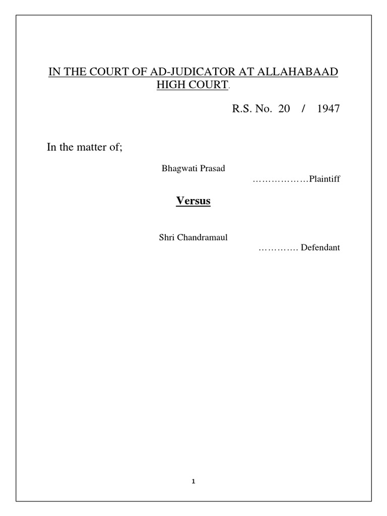 CPC Project, Plaint (Suit For Possession and Mesne Profit) | PDF ...