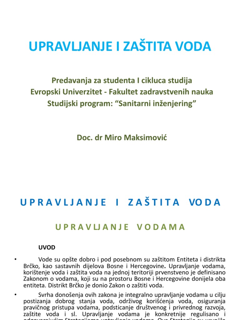 Prezentacija, Upravljanje I Zastita Voda Ovo | PDF