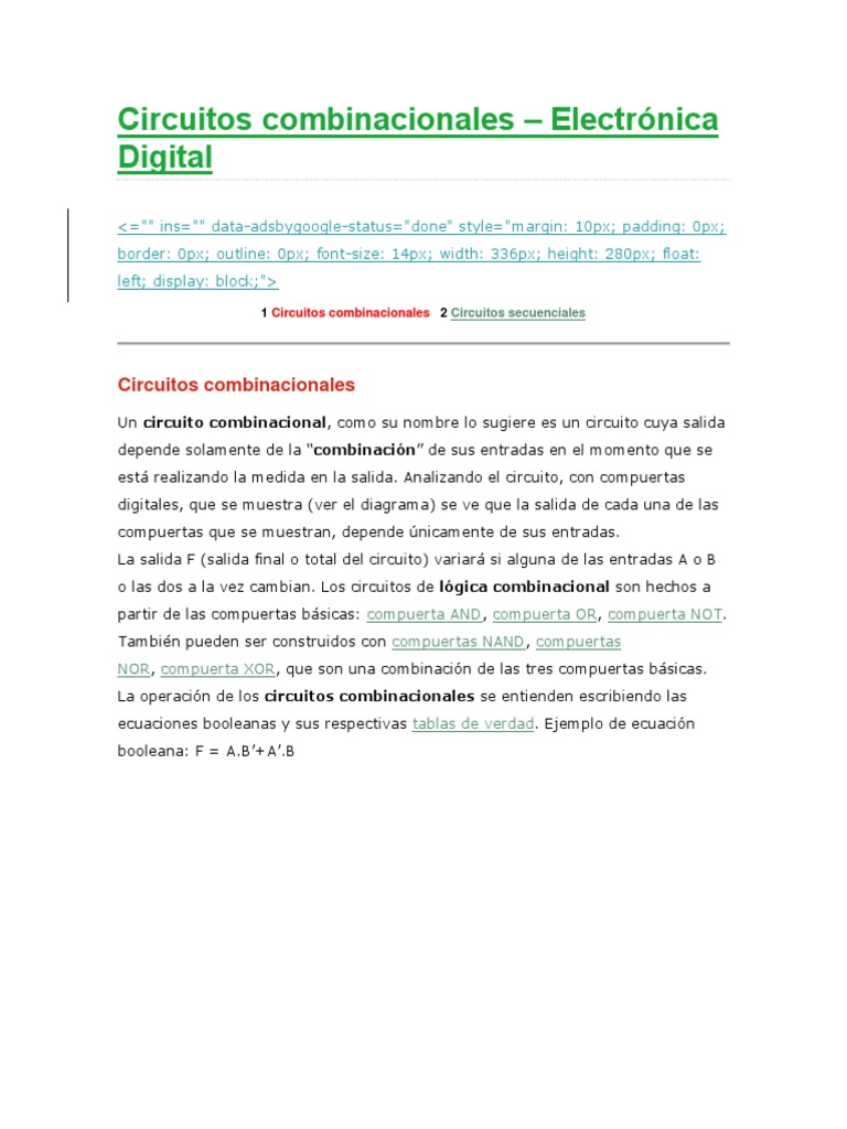 Circuitos Combinacionales - Electrónica Digital | PDF
