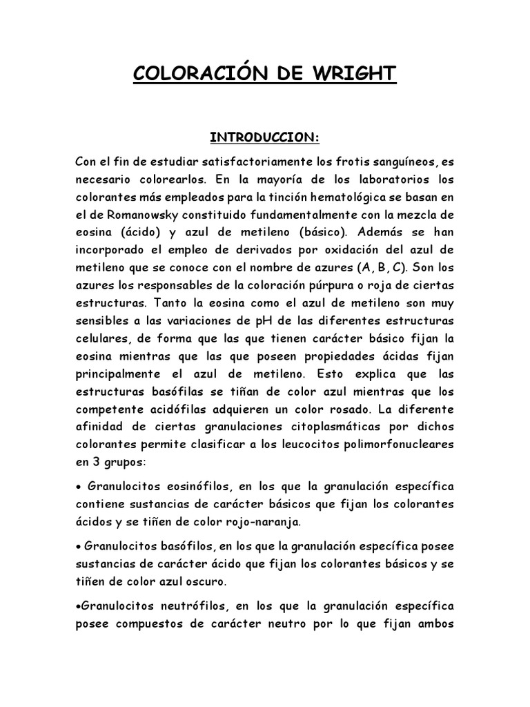 Coloración de Wright | PDF | Tinción | Biología Celular